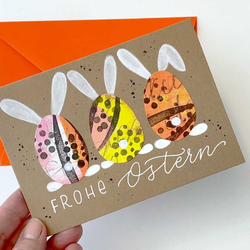 Bunte Osterkarten gestalten mit Gelli Print und Stempeldruck - Katja Haas | PapierLiebe
