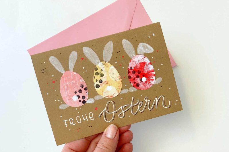 Bunte Osterkarten gestalten mit Gelli Print und Stempeldruck - Katja ...
